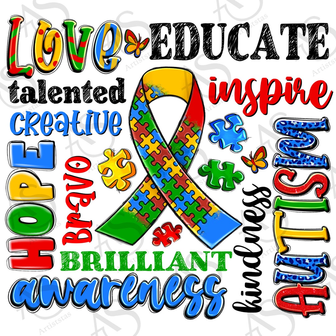 Autism Awareness Typography Png Sublimation Design Download, Autism ...