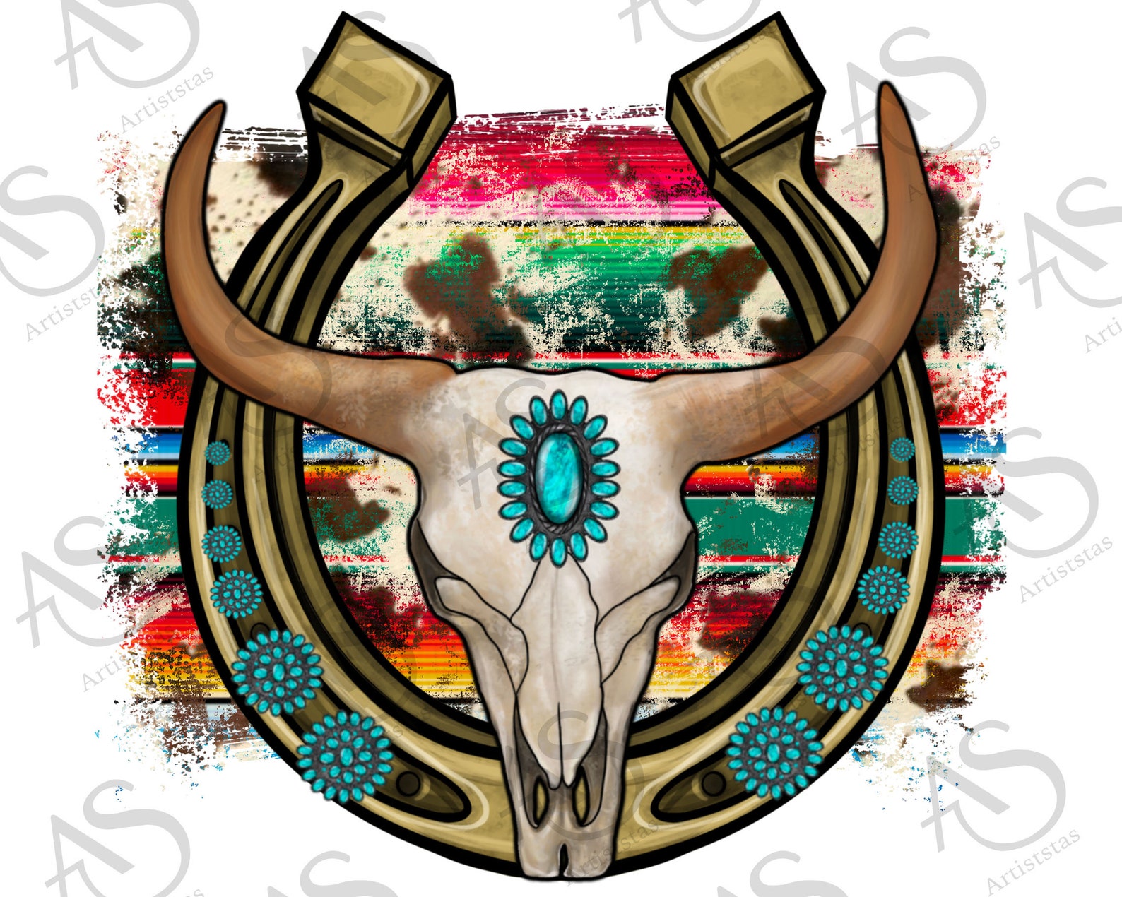 Bull Skull Horseshoe Png Sublimation Design Serape Bull Skull - Etsy