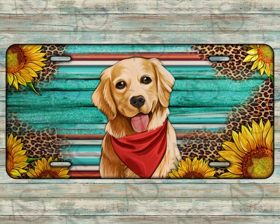 Golden Retriever License Plate Png Sunflowers and Serape - Etsy