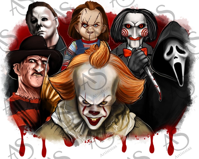 Drawing & Illustration Horror Movie Characters Seamless Pattern PNG ...