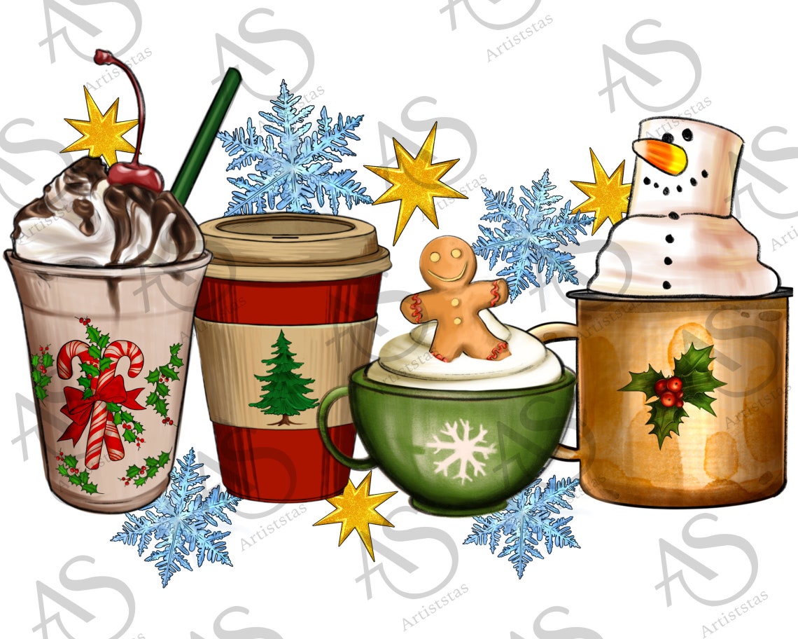 Christmas Coffee Cups Png Sublimation Design Merry Christmas - Etsy