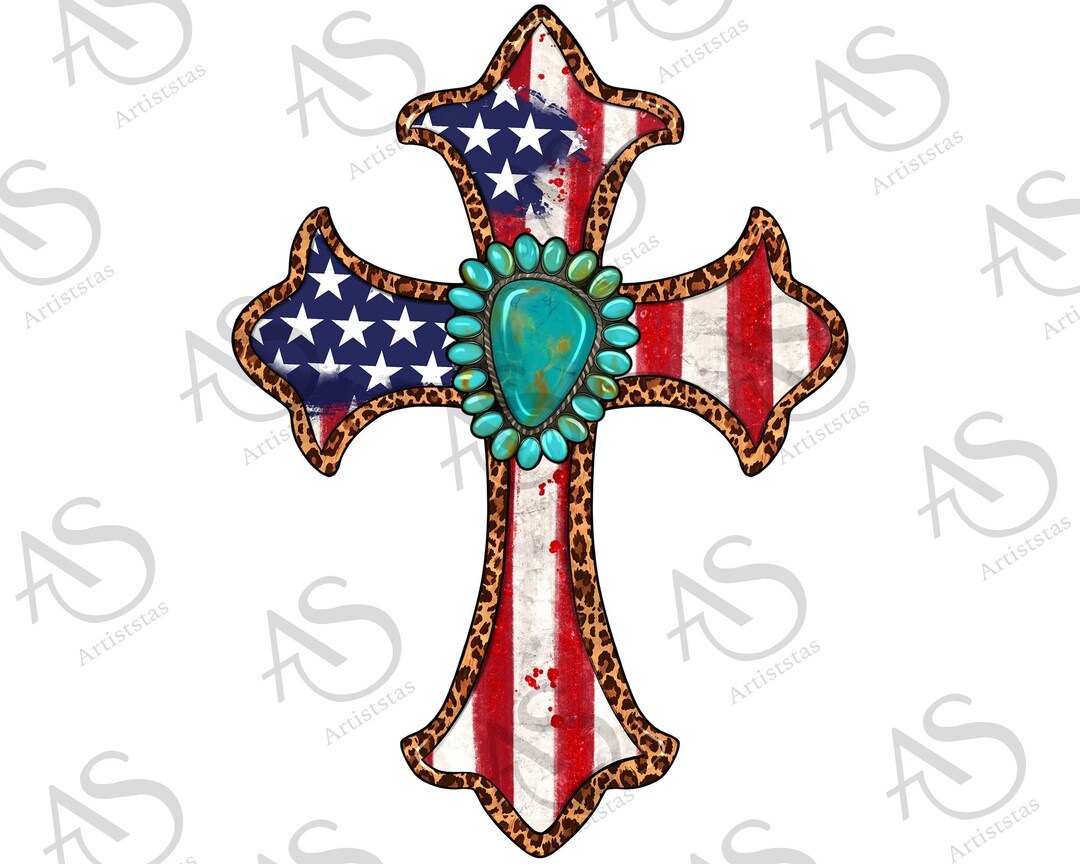 USA Flag Leopard Gemstone Cross Png Sublimation Design - Etsy
