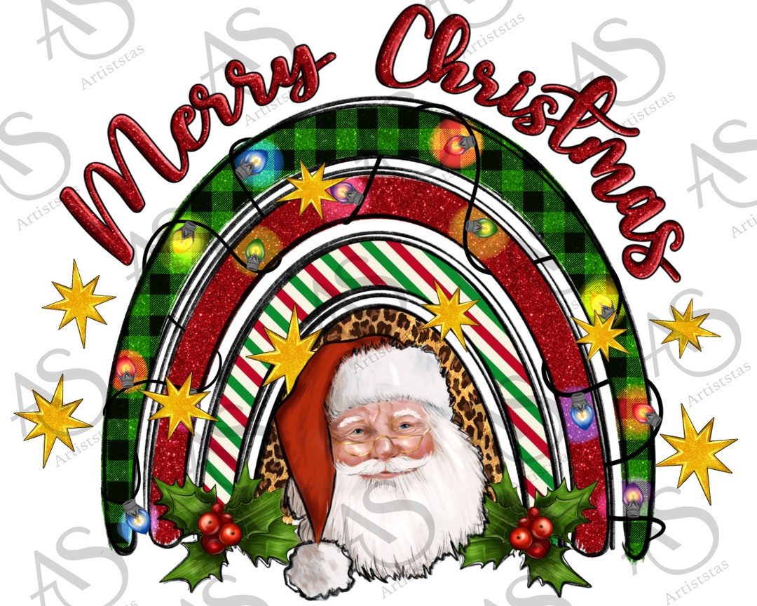 Christmas Santa Rainbow Png Sublimation Design Merry - Etsy