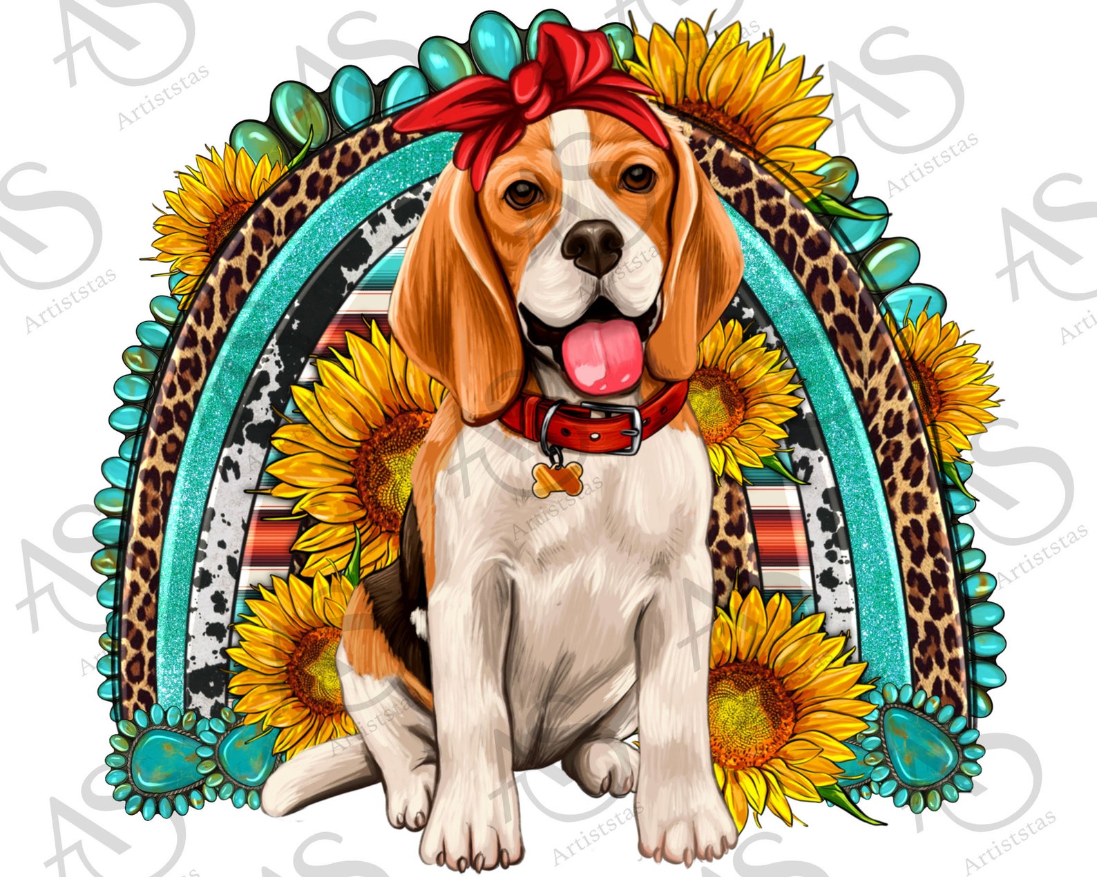 Beagle With Sunflower and Gemstone Rainbow Pngbeagle Rainbow - Etsy