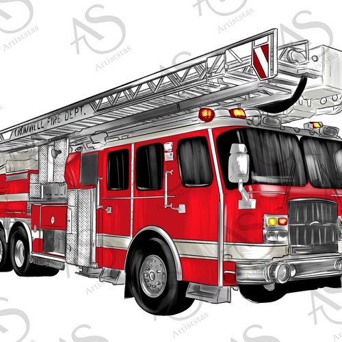 Firefighter Fire Truck Png Sublimation Design Hand Drawn Fire - Etsy