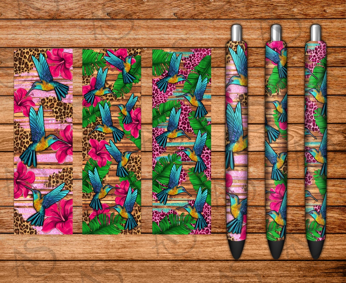 Flowers Hummingbird Pen Wrap Png Leopard and Glitter Pen Wrap - Etsy