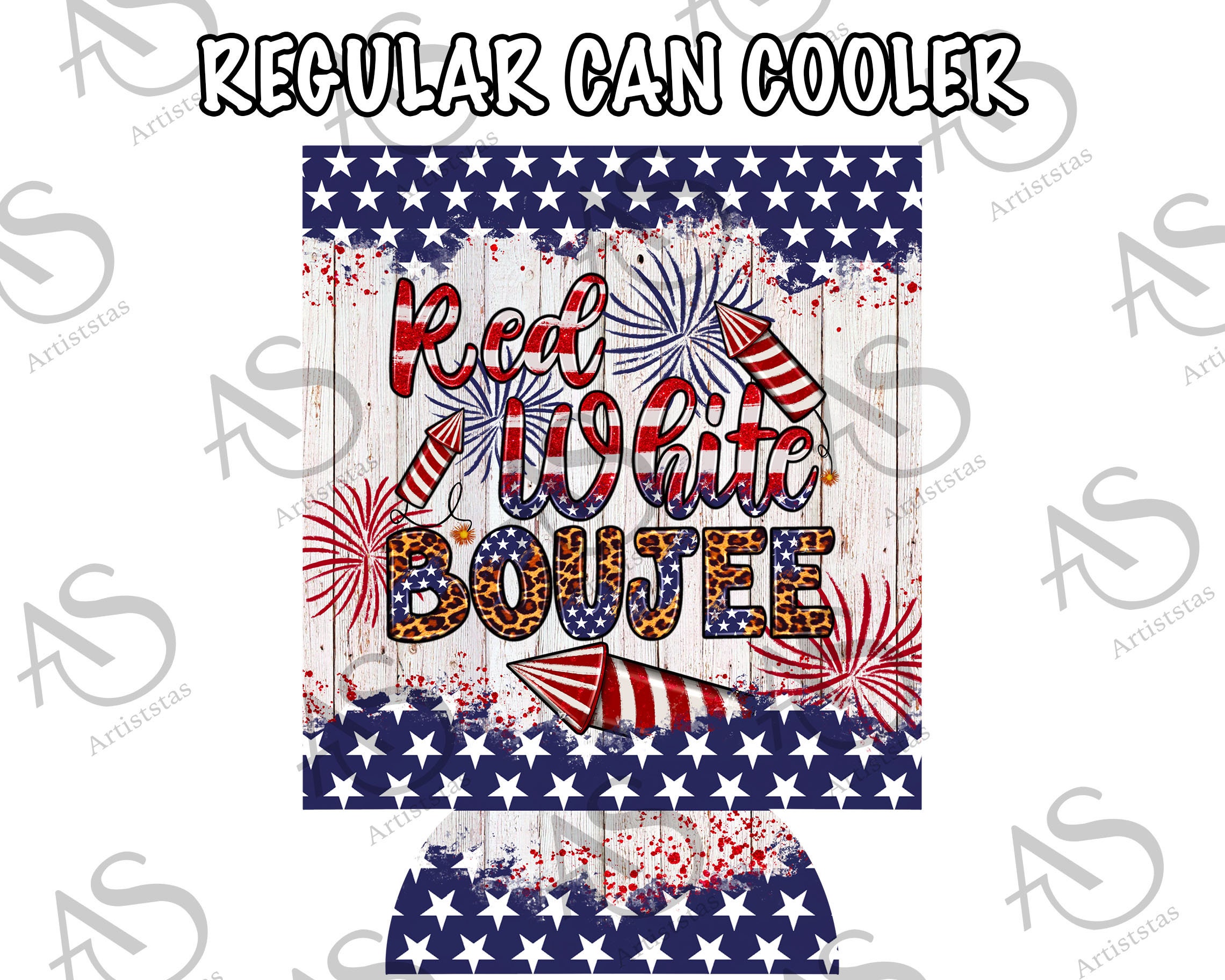 Red White Boujee With Firework 12 Oz Slim Can Cooler Png USA - Etsy