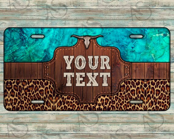 Western Customize License Plate Png Leopard and Turquoise - Etsy