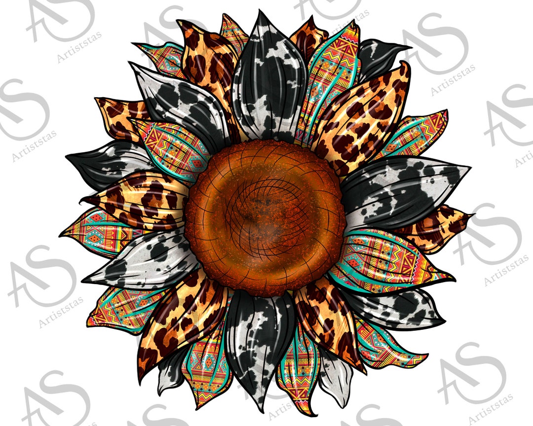 Cowhide Leopard Aztec Sunflower Background Png Sublimation Design ...