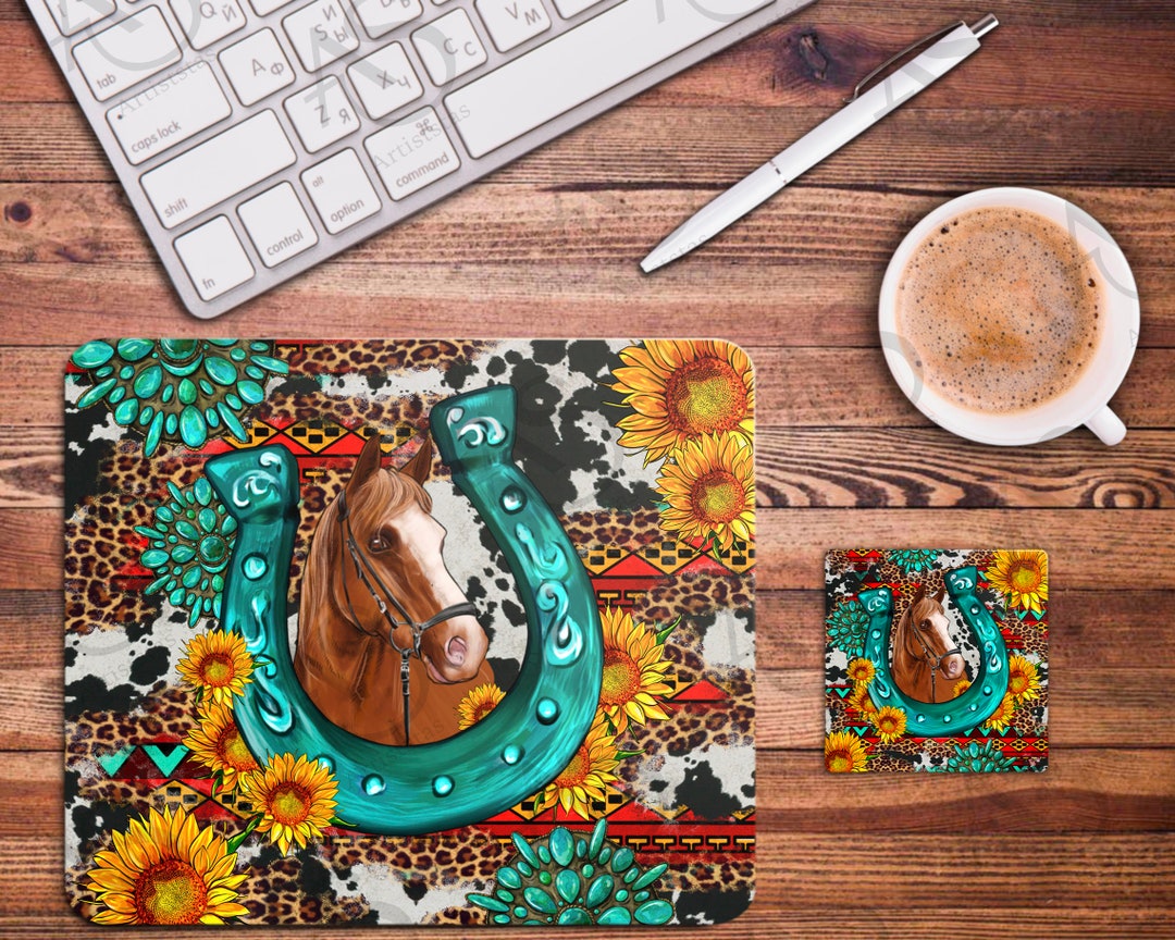 Western Horseshoe With Horse Png Mouse Pad and Coaster Sublimation ...