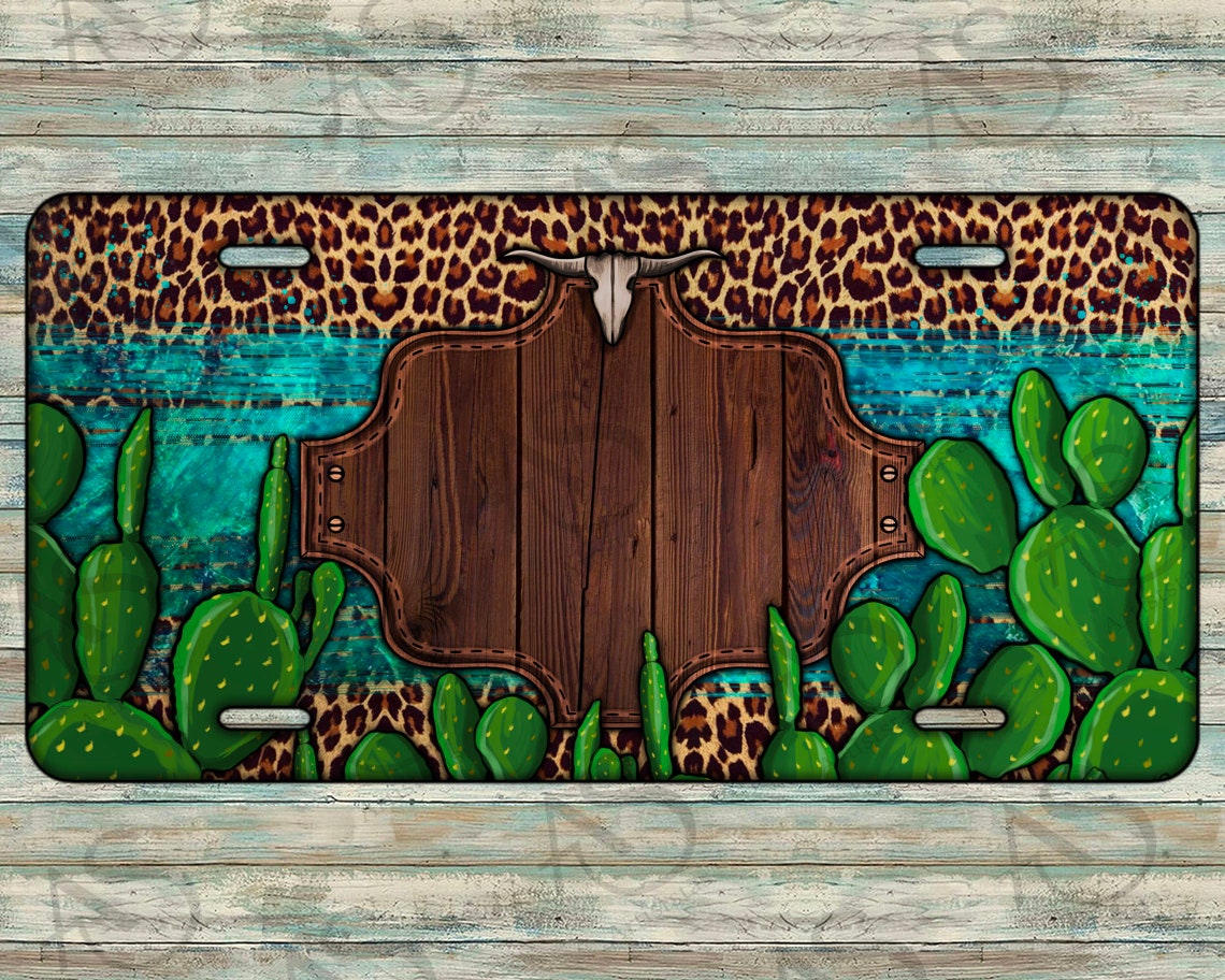Western Customize License Plate Png Leopard and Cactus | Etsy