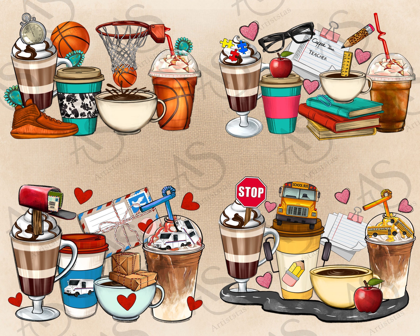 Coffee Cups Png Sublimation Design Bundle 26 Png Files Hand - Etsy