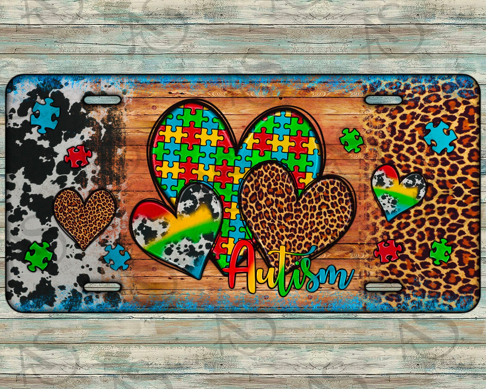 Autism Hearts License Plate Png Leopard and Cowhide Autism | Etsy