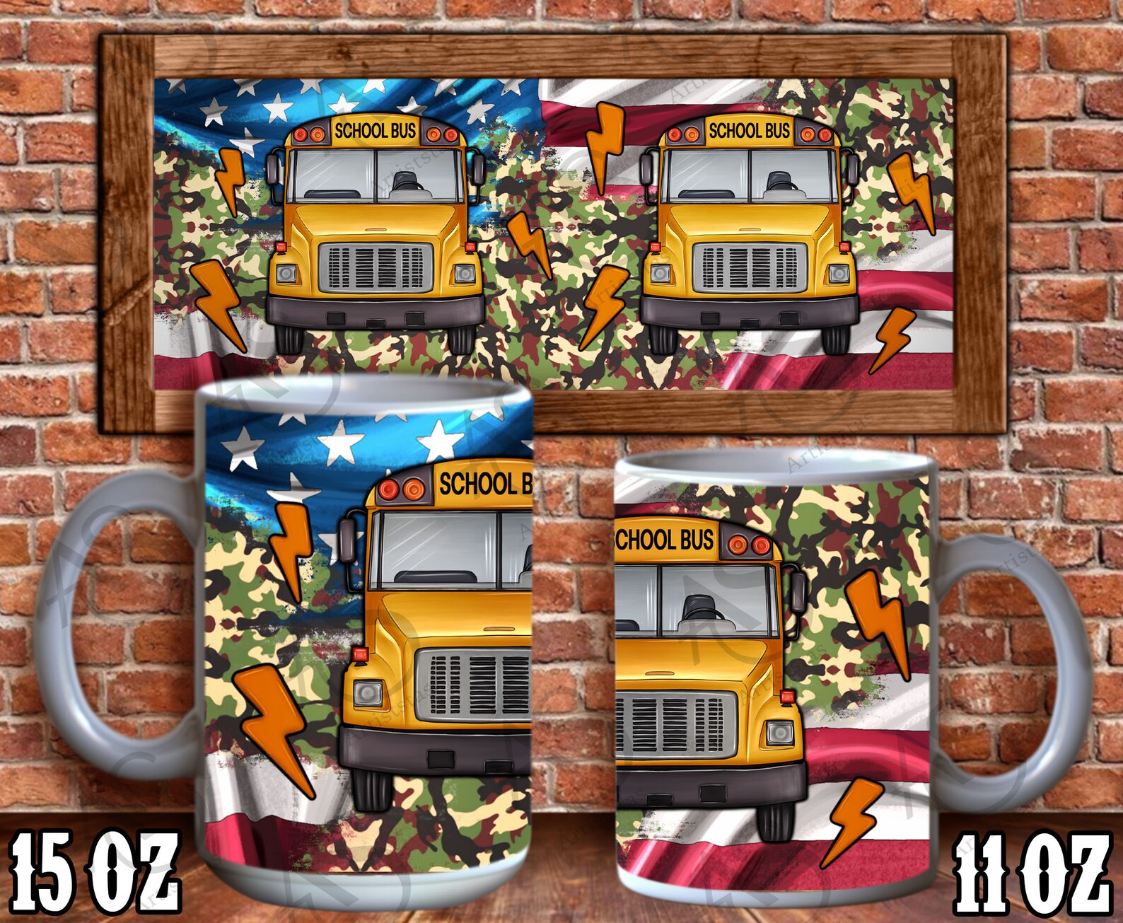 School Bus American Flag Camouflage 11 Oz and 15 Oz Mug - Etsy