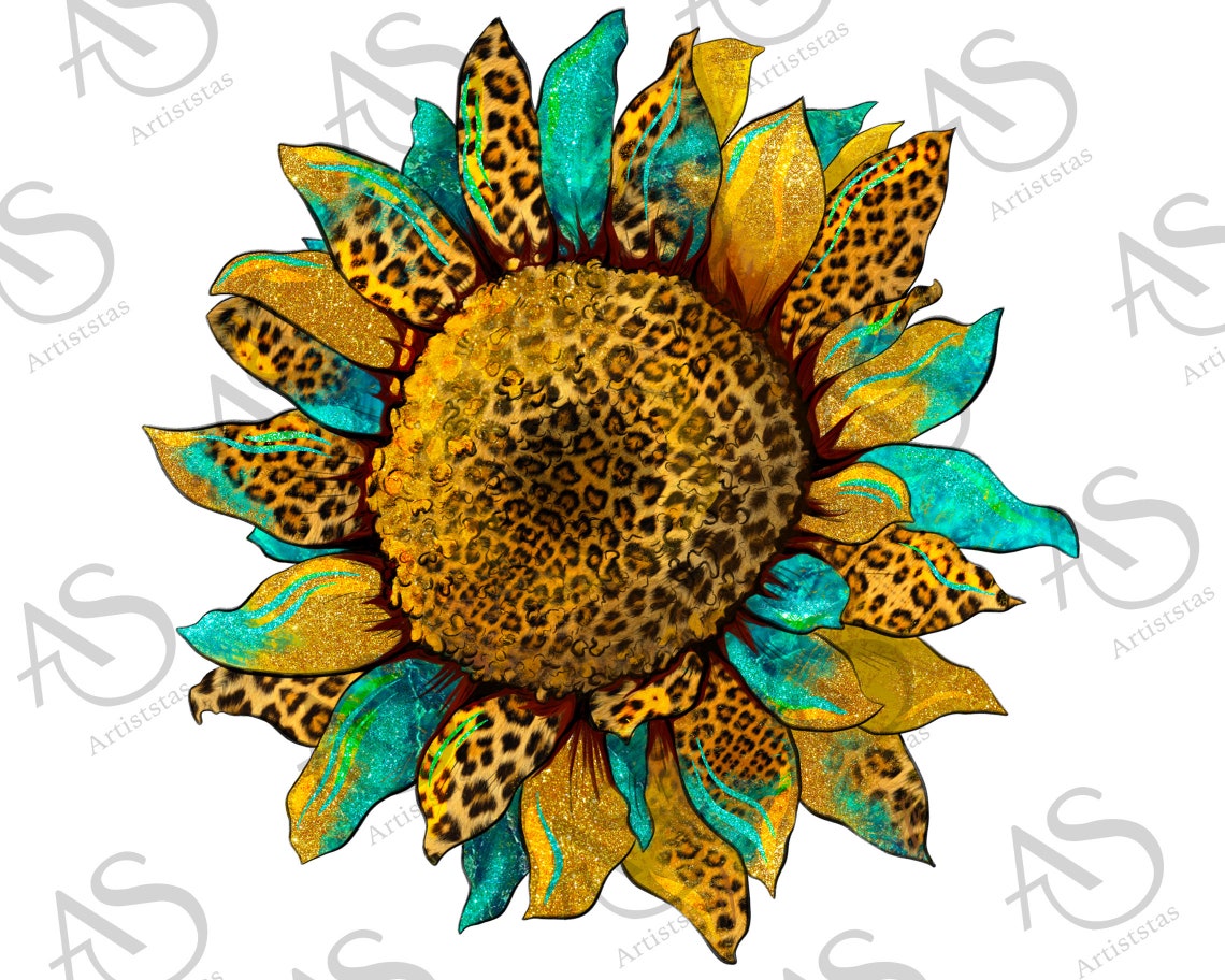 Sunflower With Leopard and Turquoise Png Hand Drawn Sunflower - Etsy