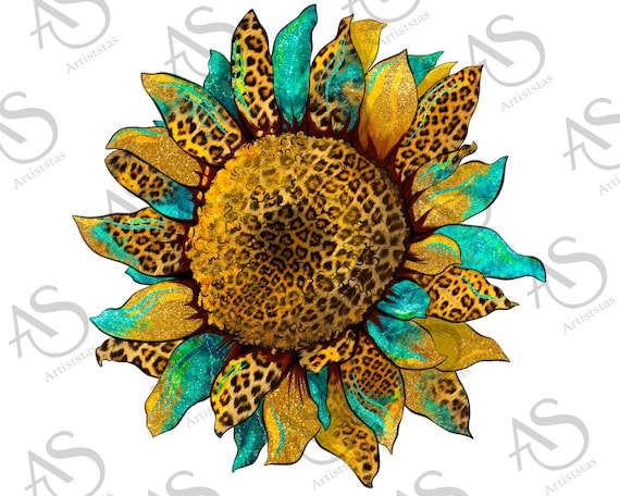 Sunflower With Leopard and Turquoise Png Hand Drawn Sunflower - Etsy