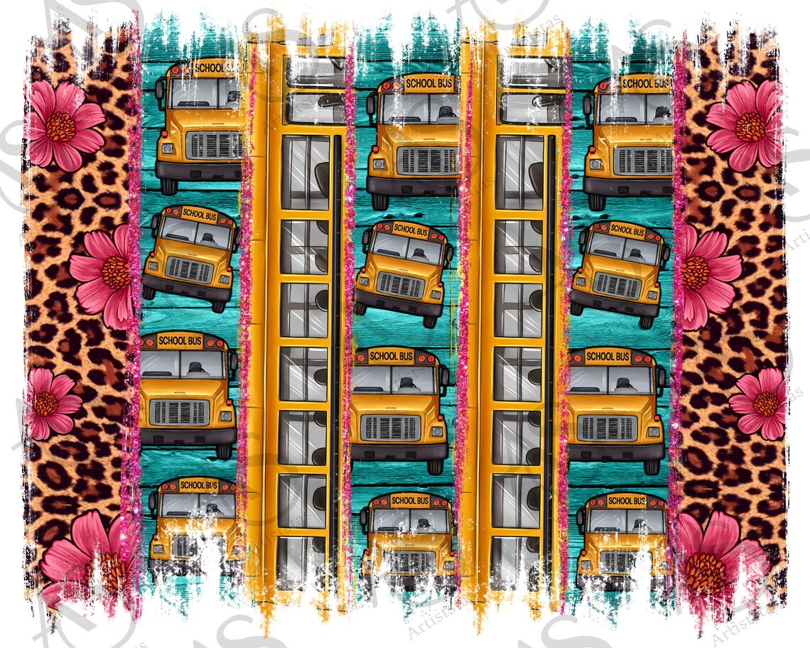 School Bus Leopard Floral Brush Stroke Png School Bus | Etsy