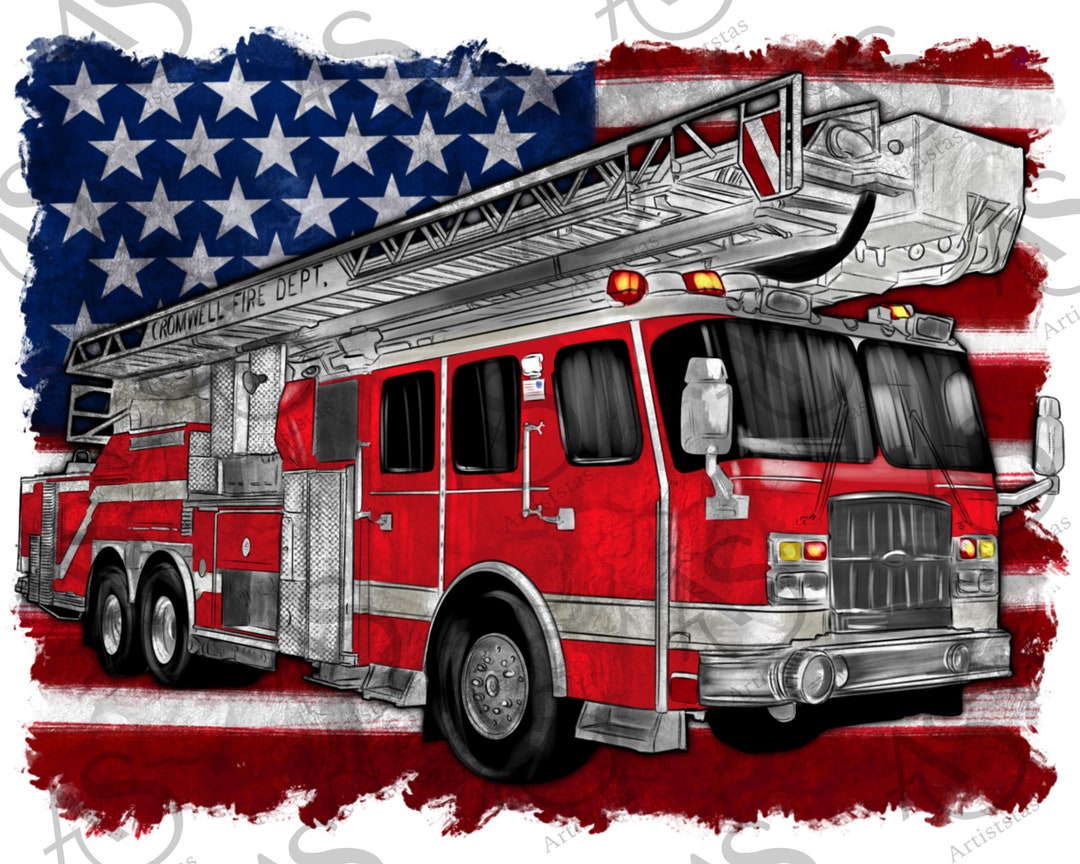 American Flag Fire Truck Png, Hand Drawn Fire Truck Png, Firefighter ...