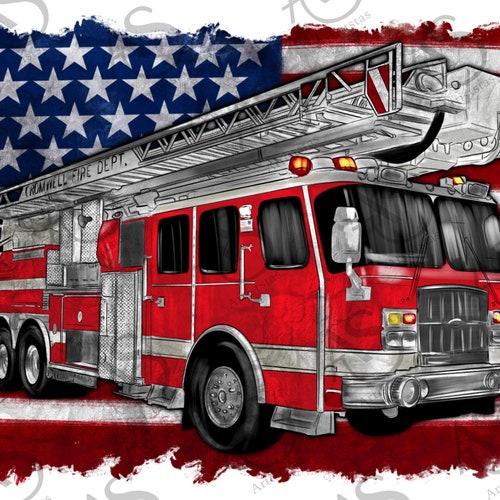 American Flag Fire Truck Png Hand Drawn Fire Truck Png - Etsy
