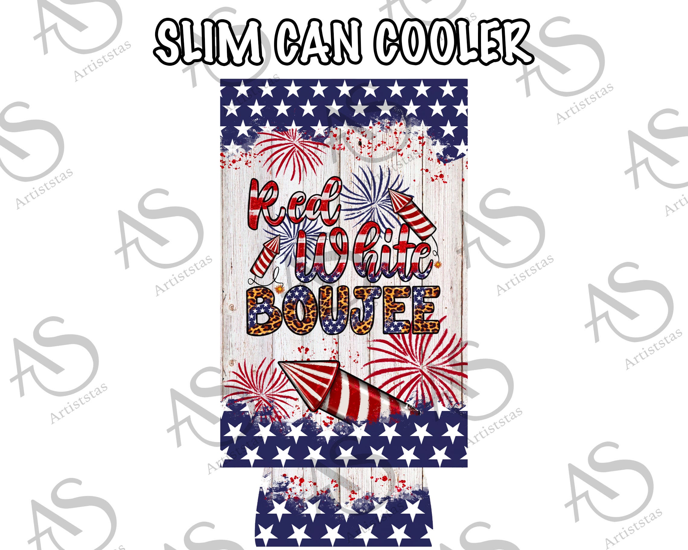 Red White Boujee With Firework 12 Oz Slim Can Cooler Png USA - Etsy