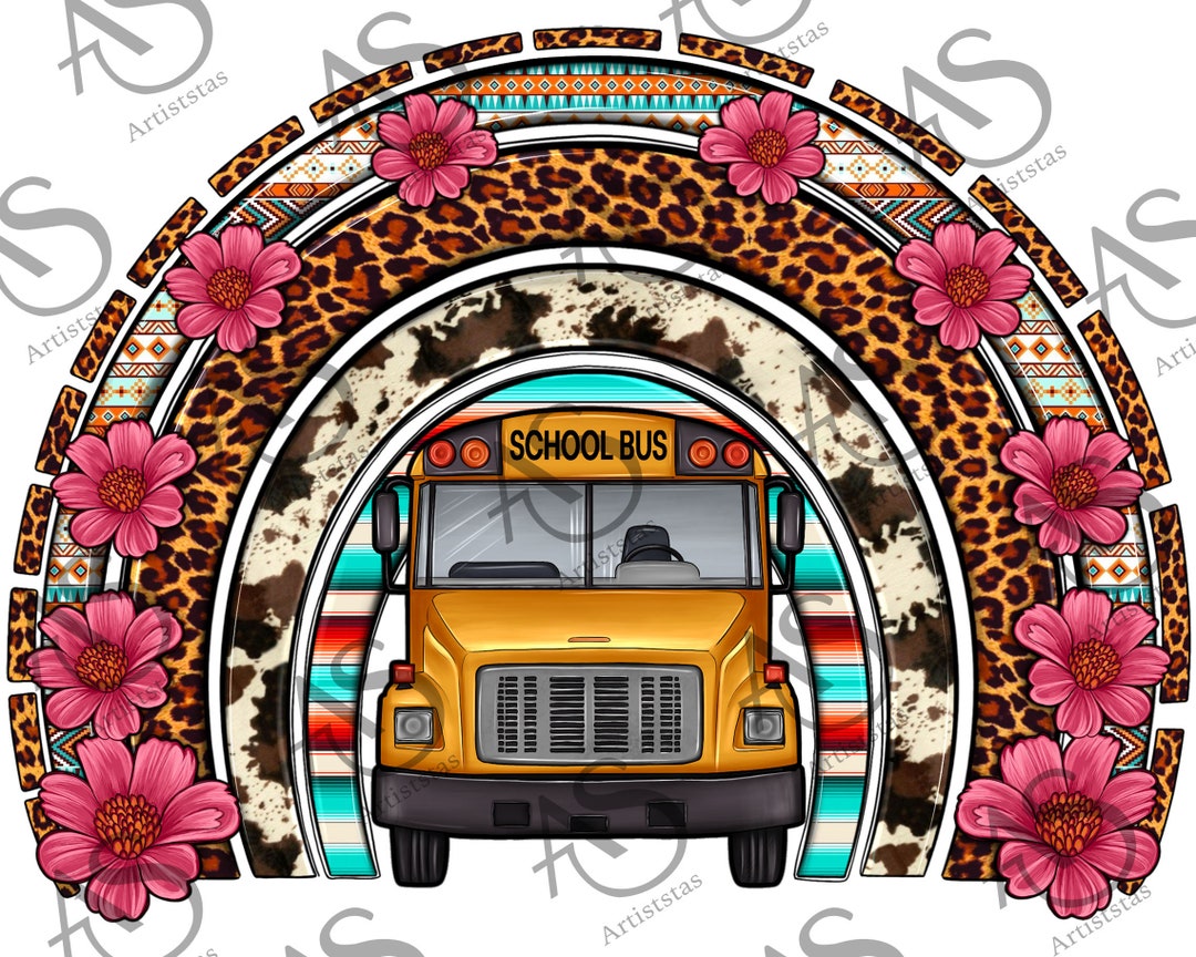 Western School Bus Leopard Cowhide Serape Rainbow Png, Western School ...