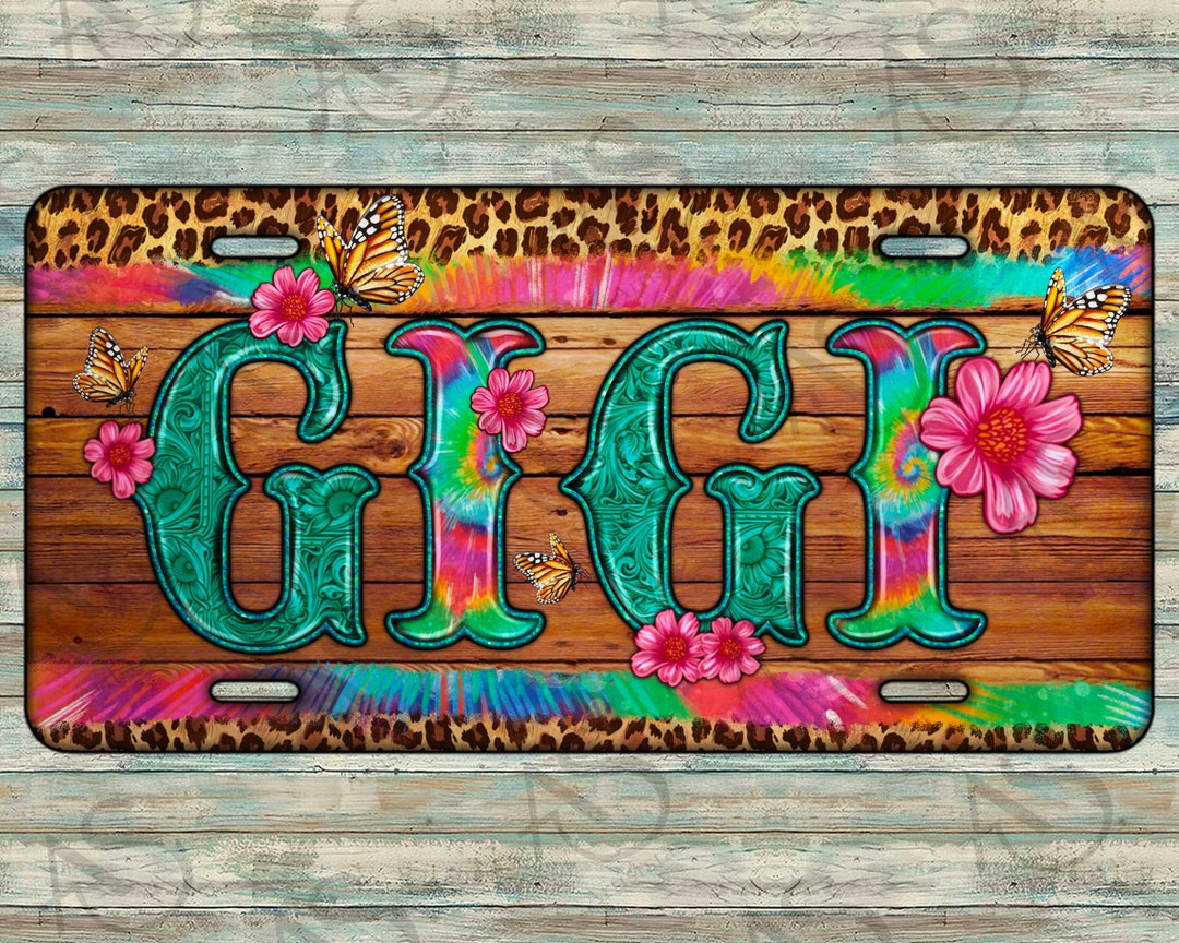 Tie Dye Gigi License Plate Png Sublimation Design, Leopard and Floral ...