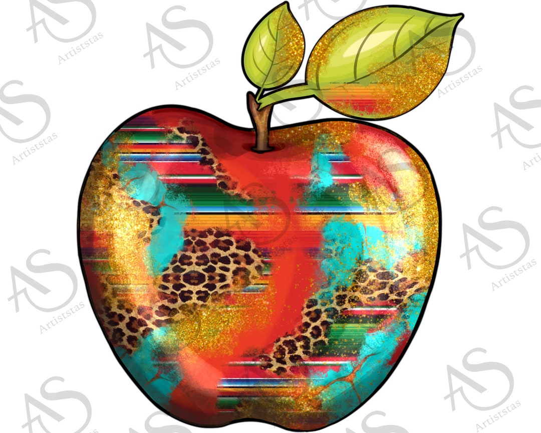 Apple With Leopard Turquoise Glitter Serape Png,western Apple Png ...