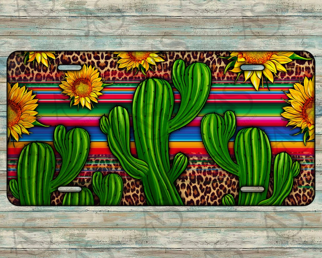 Sunflowers and Cactus Serape License Plate PNG Sublimation Design ...