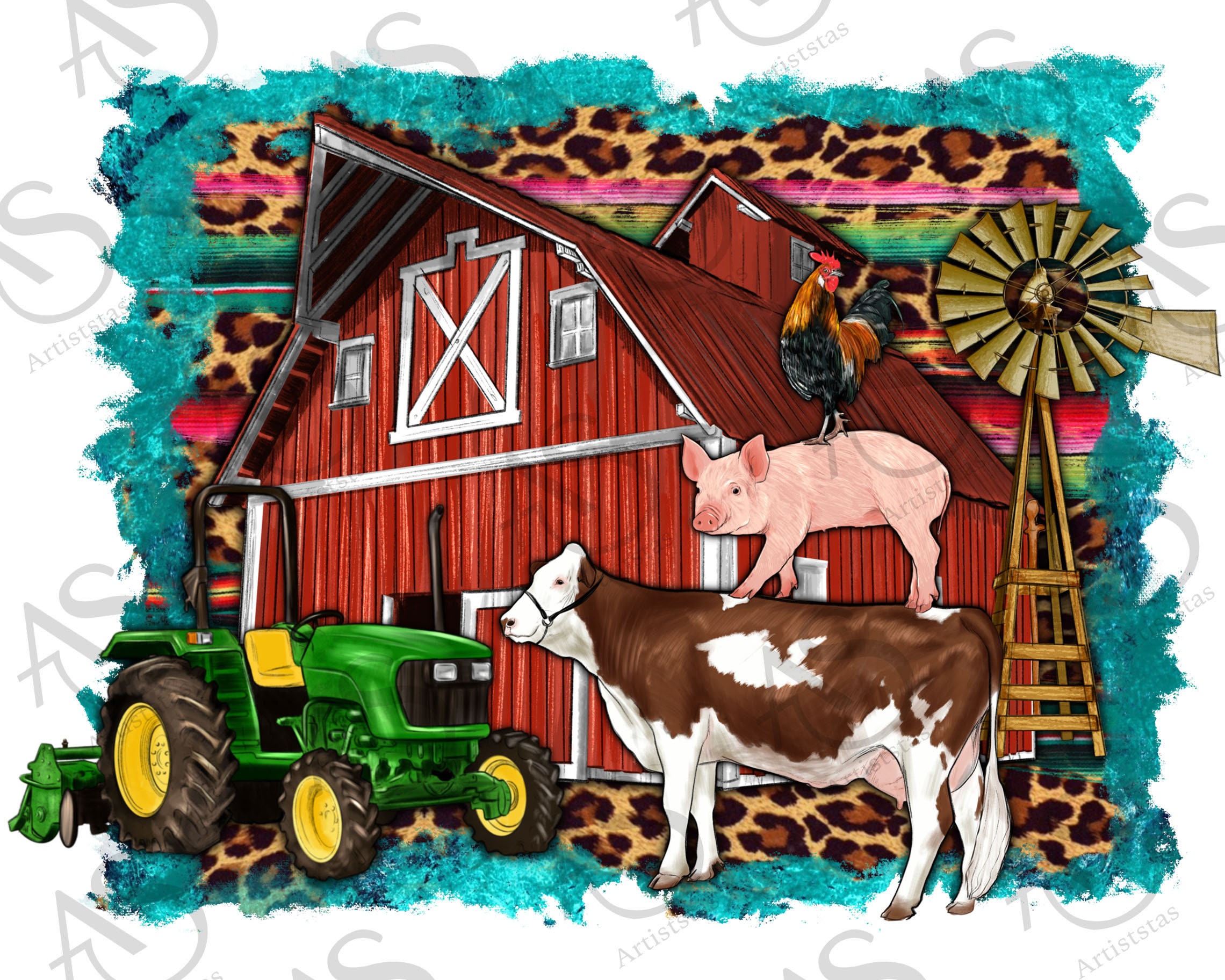 Farm Life Tractor With Cow Pig and Rooster Png Western Design - Etsy