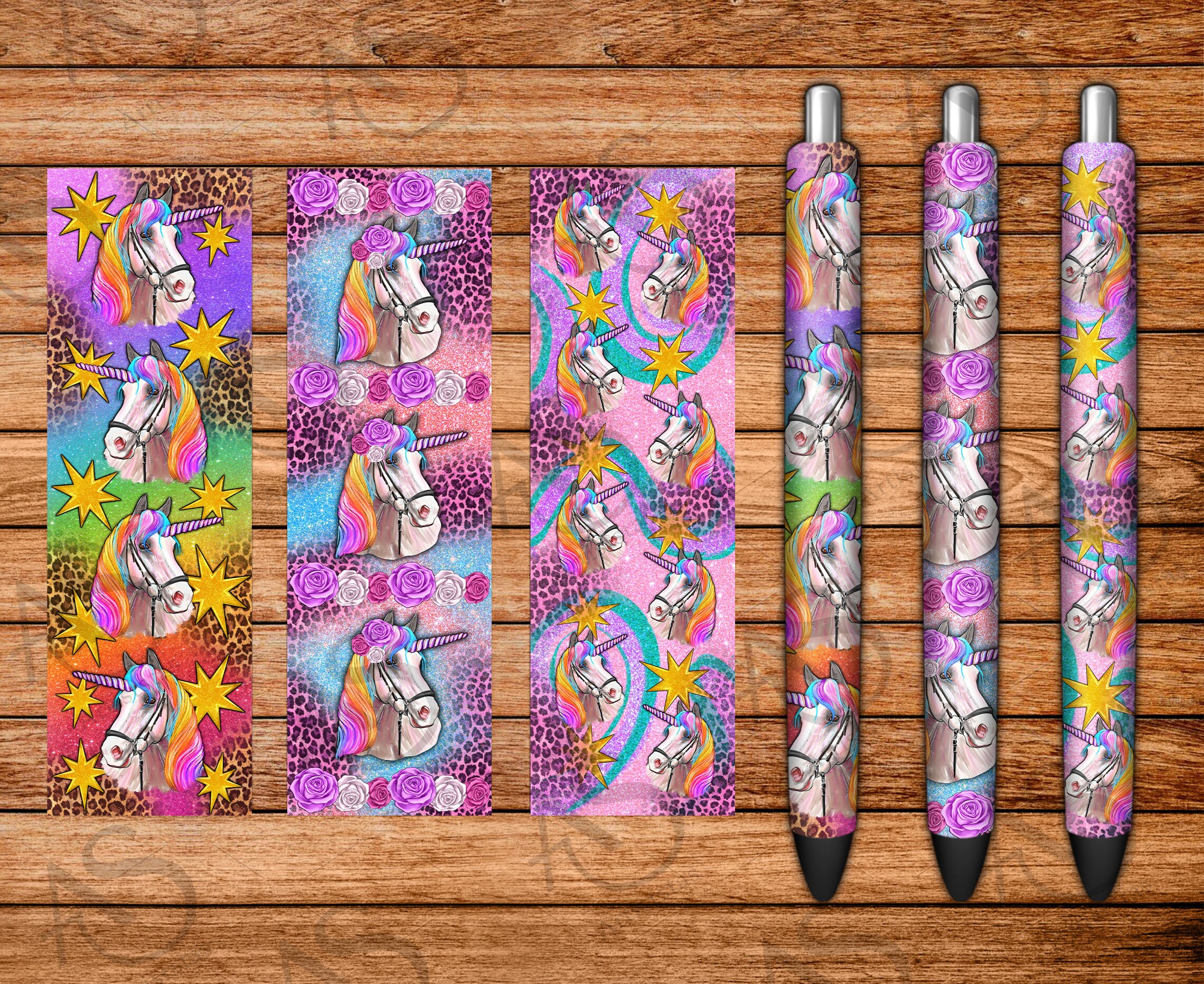 Rainbow Unicorn Pen Wrap Png Unicorn With Stars and Roses Pen - Etsy