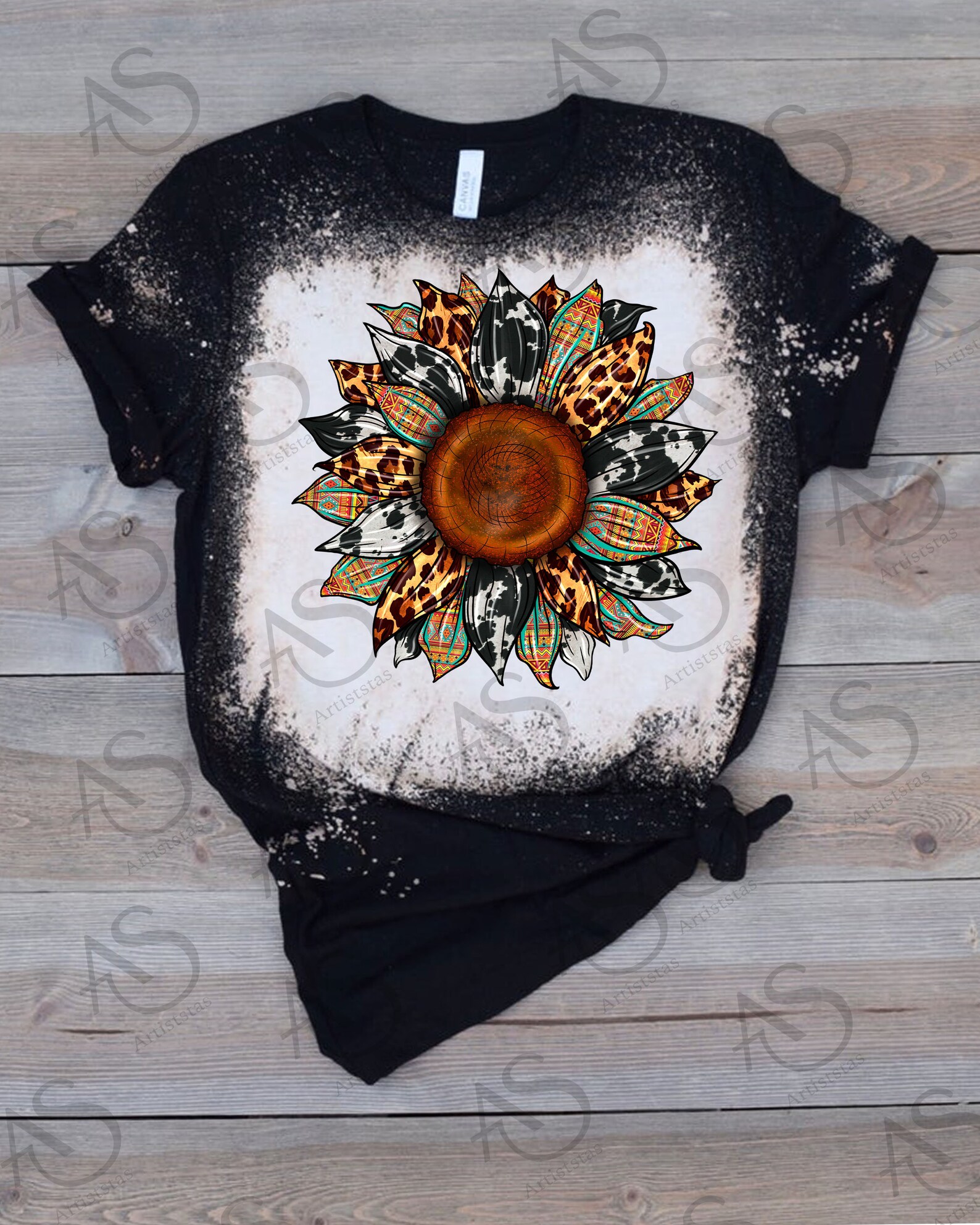 Cowhide Leopard Aztec Sunflower Background Png Sublimation - Etsy