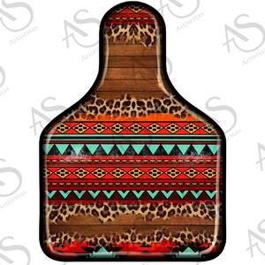 Western Aztec and Leopard Cow Tag Earrings Png Sublimation Design ...