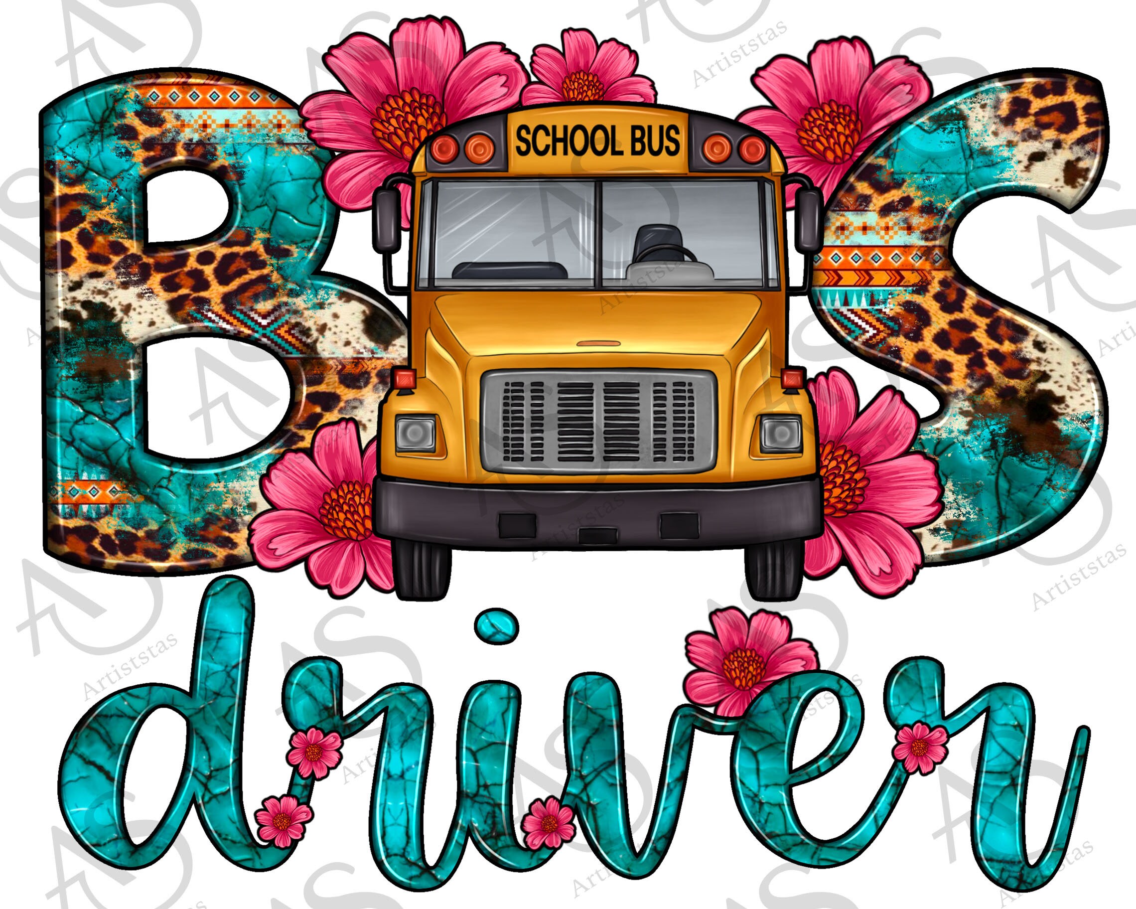 Western Floral Cowhide Leopard Bus Driver Png Western School - Etsy