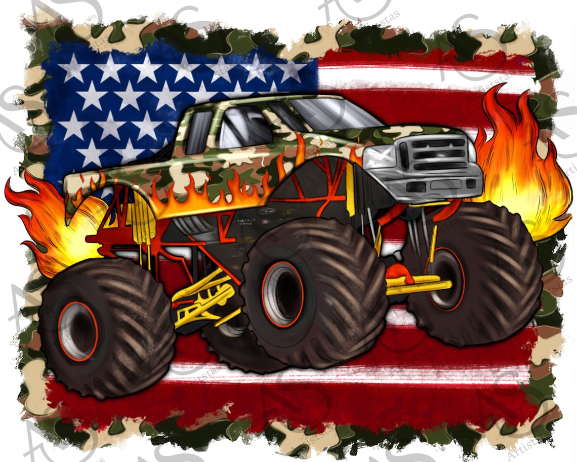 American Flag Monster Truck Png Sublimation Design Camouflage - Etsy