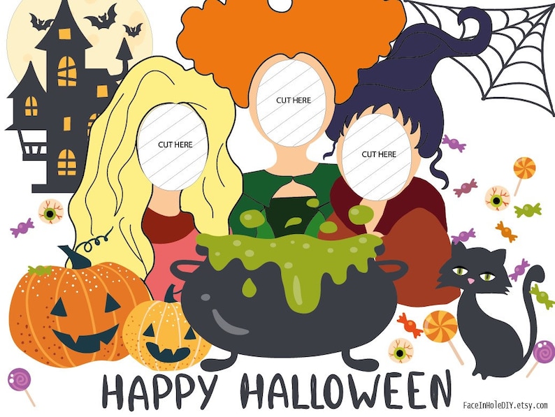 Halloween Photobooth, Face in Hole BOARD Cutout. TILED Digital File to ...