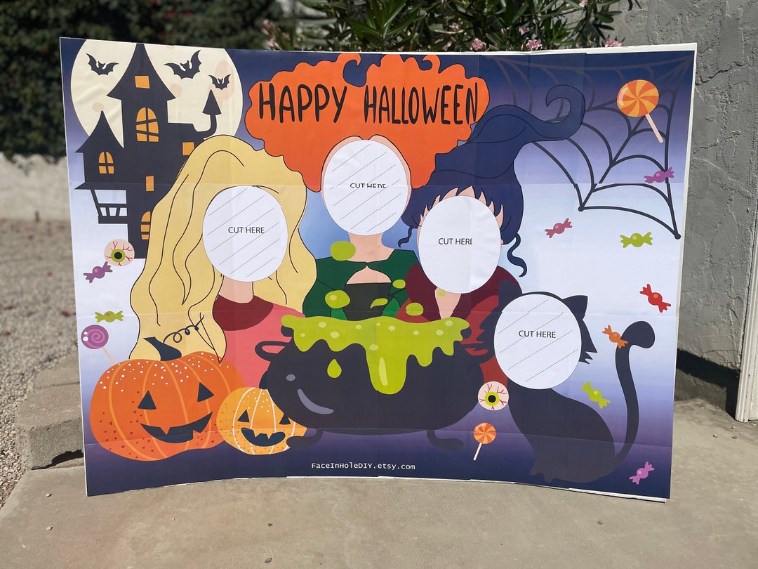 Halloween Photobooth Prop Face In Hole Cutout Tiled Digital File To Print On Letter Size Paper
