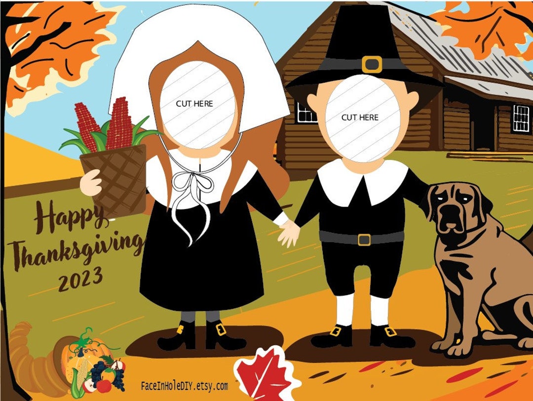 Thanksgiving Pilgrims Photobooth Prop Face in Hole Cutout. TILED ...