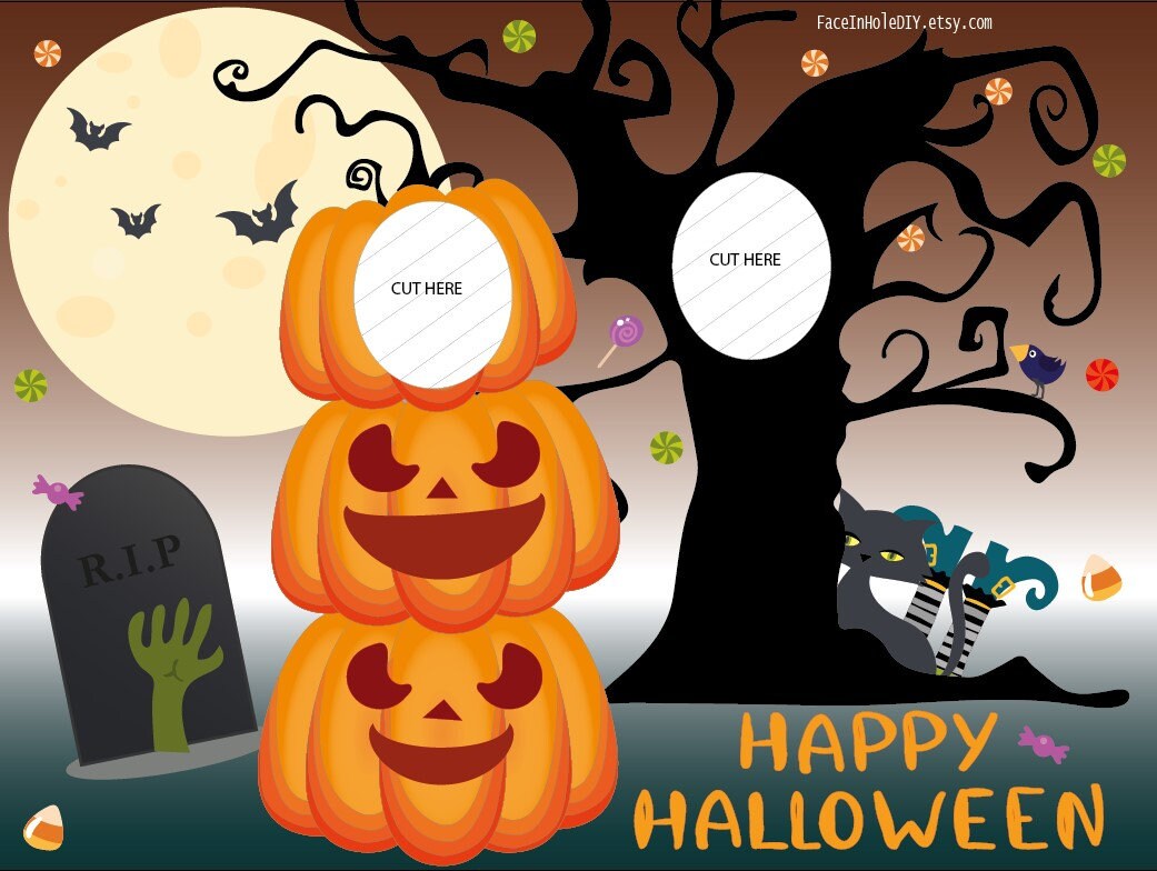 Halloween Photobooth, Face in Hole Board Cutout. TILED Digital File to ...