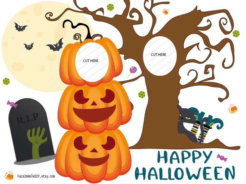 Halloween Photobooth, Face in Hole BOARD Cutout. TILED Digital File to ...