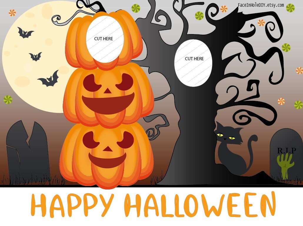 Halloween Photobooth, Face in Hole BOARD Cutout. TILED Digital File to ...