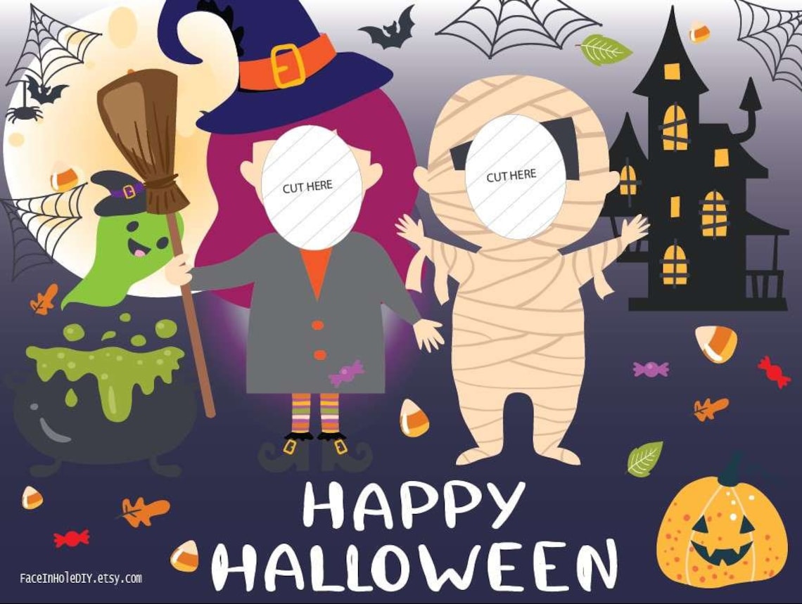Halloween Photobooth, Face in Hole BOARD Cutout. TILED Digital File to ...