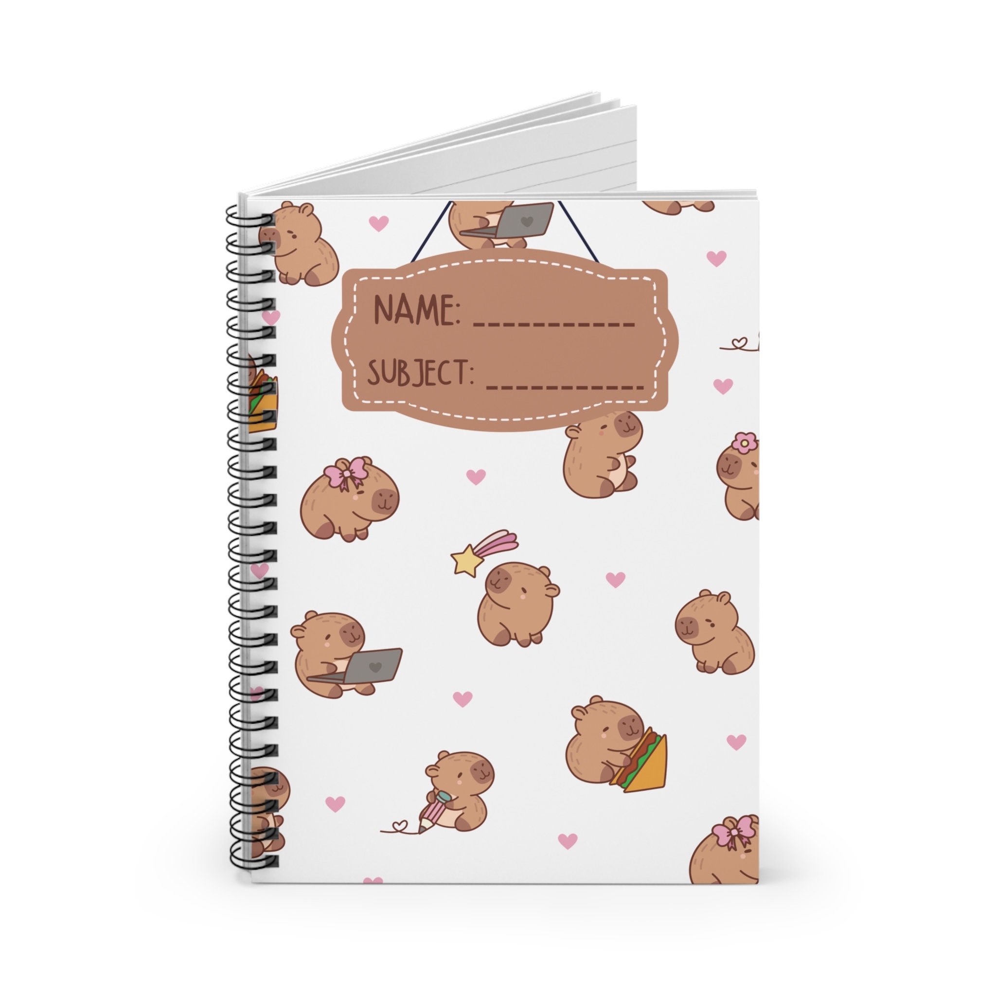 Capybara Spiral Notebook | Cute | Heart | Kawaii | Lined Paper | Back ...