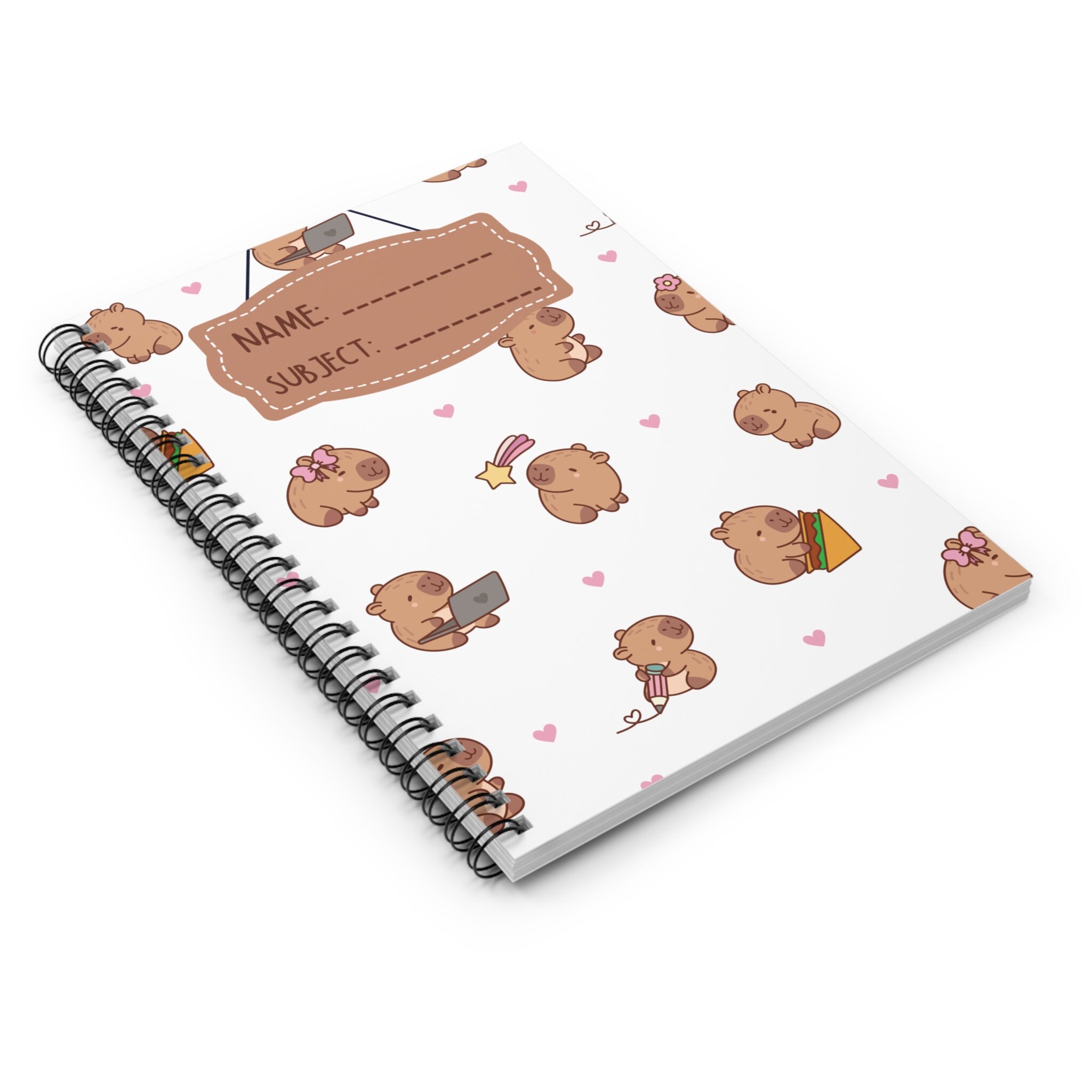 Capybara Spiral Notebook | Cute | Heart | Kawaii | Lined Paper | Back ...