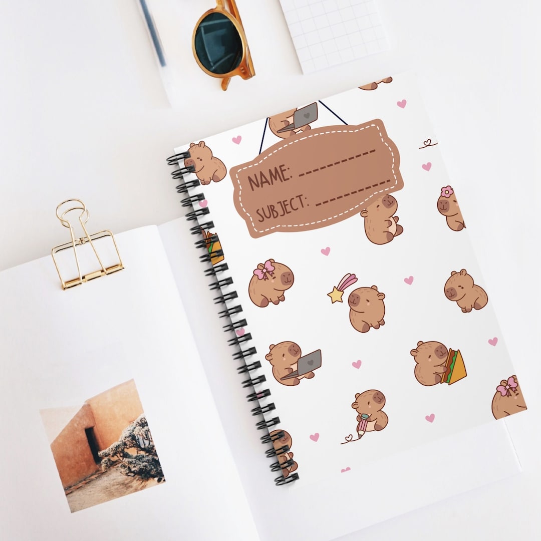 Capybara Spiral Notebook | Cute | Heart | Kawaii | Lined Paper | Back ...