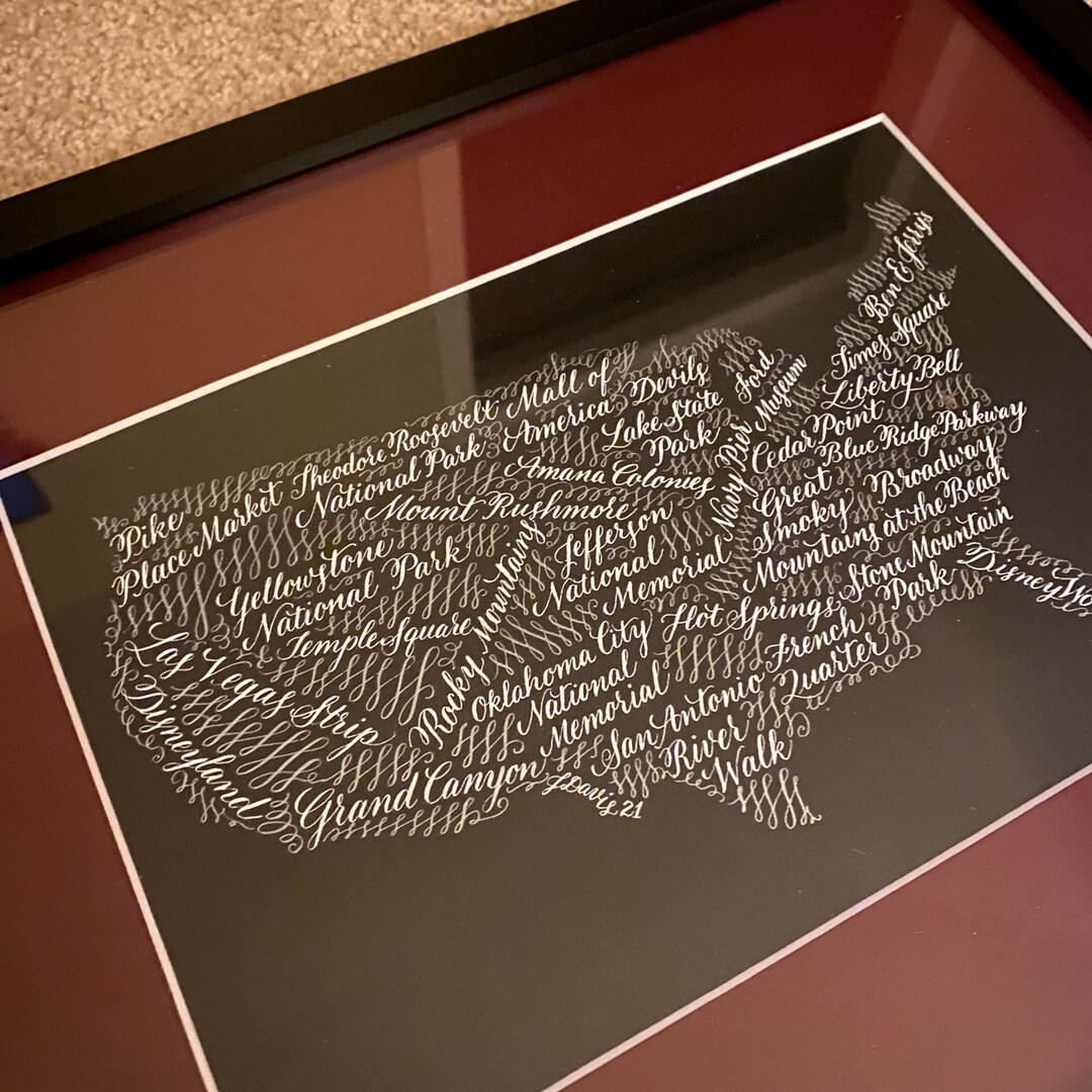 American Landmarks Framed Calligraphy Artwork - Etsy