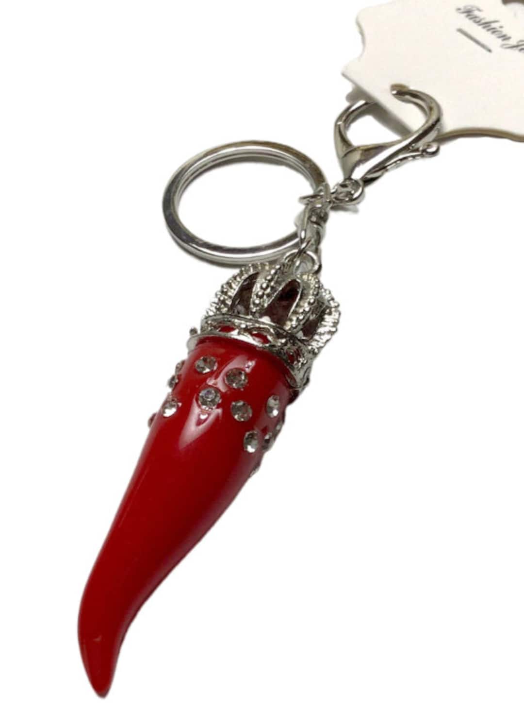 Silver Crown Corno Good Luck, Italian Pepper Keychain - Etsy