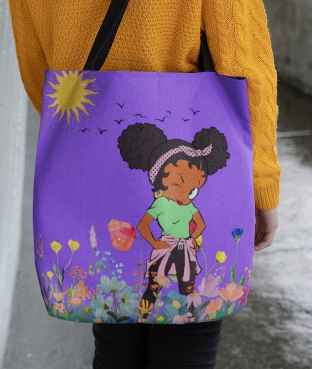 Betty Boop Spring Floral Fantasy Wildflower Wonderland Tote Bag Purple ...