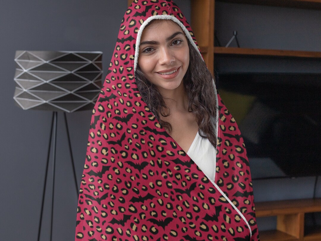 Leopard Print Vampire Bat Halloween Hooded Snuggle Blanket Sherpa or ...