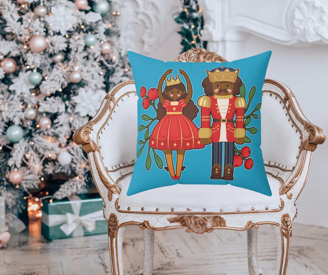 Turquoise Nutcracker Sugar Plum Fairy and Cavalier Mistletoe Pillow ...