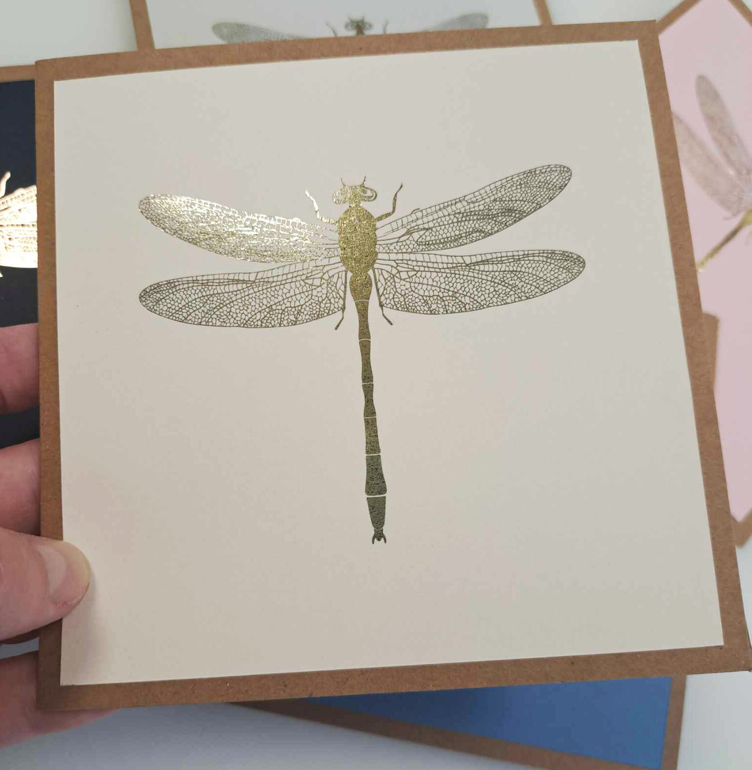 Dragonfly Print Foiled Greetings Card - Square - Blank Inside - Foiled ...